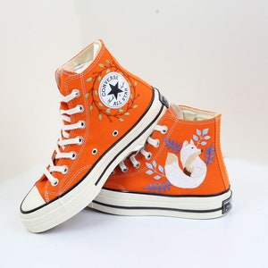 Embroidered Sneakers Custom Fox, Converse Orange Chuck Taylor 1970s ...