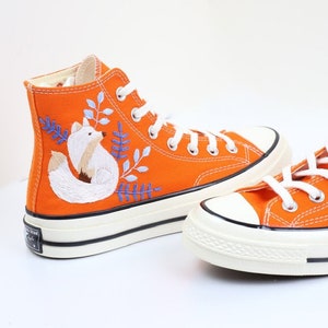Embroidered Sneakers Custom Fox, Converse Orange Chuck Taylor 1970s ...