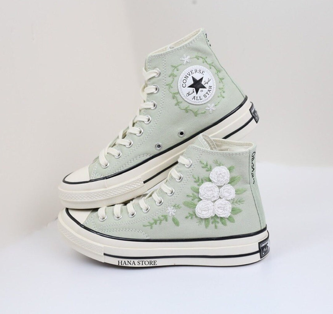 Embroidered Converse Custom Wedding Flower/ Converse High Tops Chuck ...