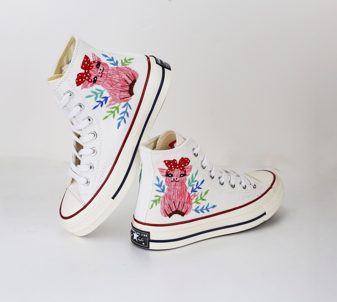 Custom Pig Embroidered Converse High Tops: Sneakers With Pig Design - Etsy