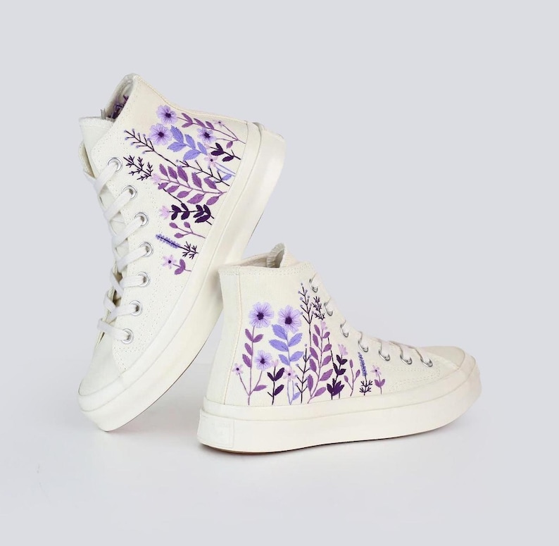 Custom Embroidered Purple Flower Garden Wedding Sneakers: Personalized ...