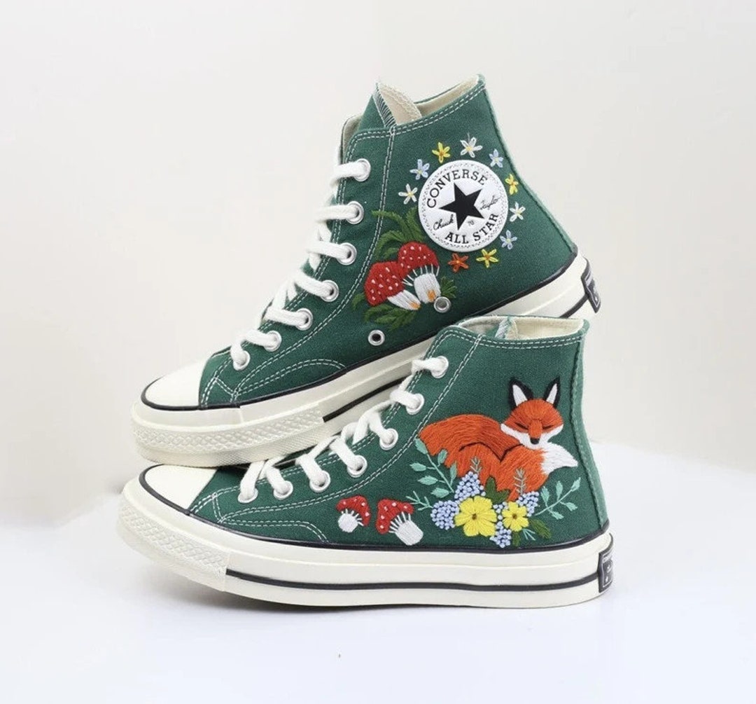 Embroidered Converse Custom Fox and Mushroom/converse High Tops ...
