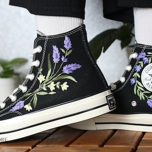 Embroidered Converse High Tops: Custom Lavender Sneakers - Etsy