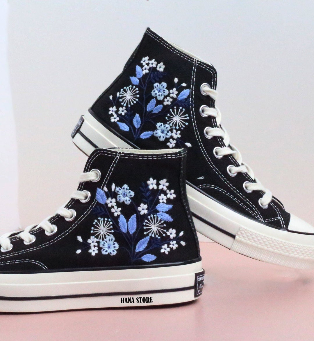 Embroidered Converse Custom Flowers/converse High Tops Embroidered ...