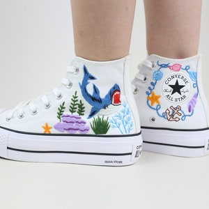 Custom Embroidered Converse Platform Sneakers: Shark Ocean Design - Etsy