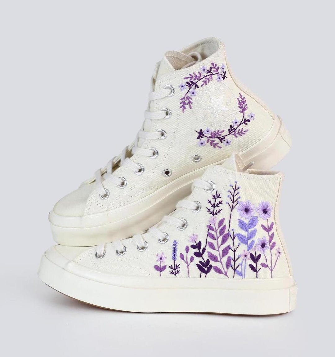 Custom Embroidered Purple Flower Garden Wedding Sneakers: Personalized ...