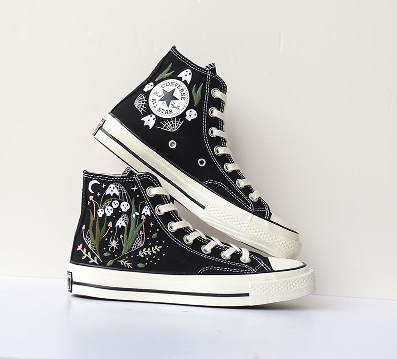 Custom Ghost Embroidered Converse: Witchy Floral High-tops - Etsy