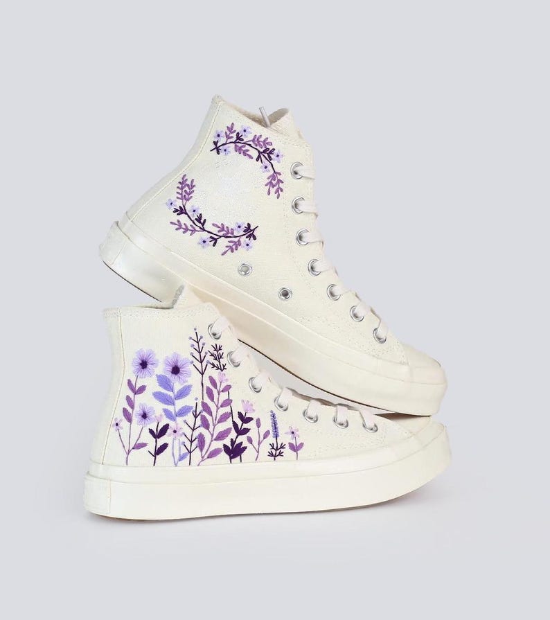 Custom Embroidered Purple Flower Garden Wedding Sneakers: Personalized ...