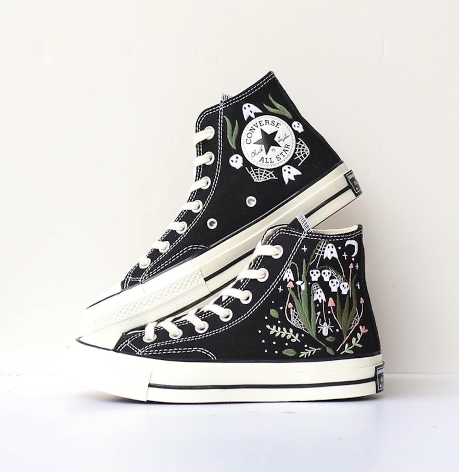 Custom Ghost Embroidered Converse: Witchy Floral High-tops - Etsy