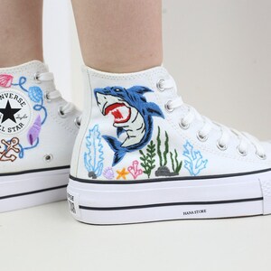 Custom Embroidered Converse Platform Sneakers: Shark Ocean Design - Etsy