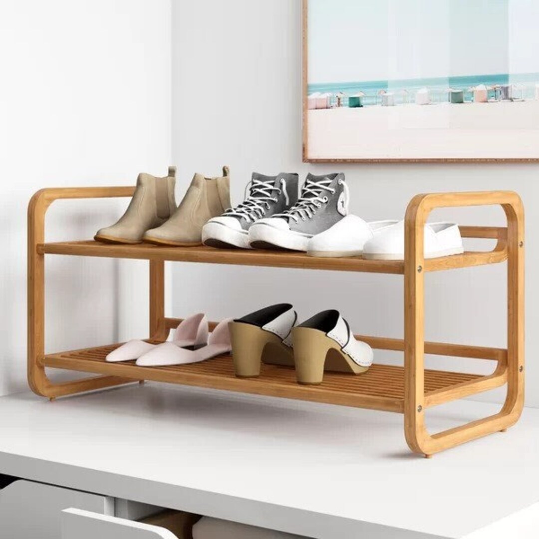 2 Shelf 8 Pairs Wallnut Stackable Bamboo Shoe Rack Suitable - Etsy
