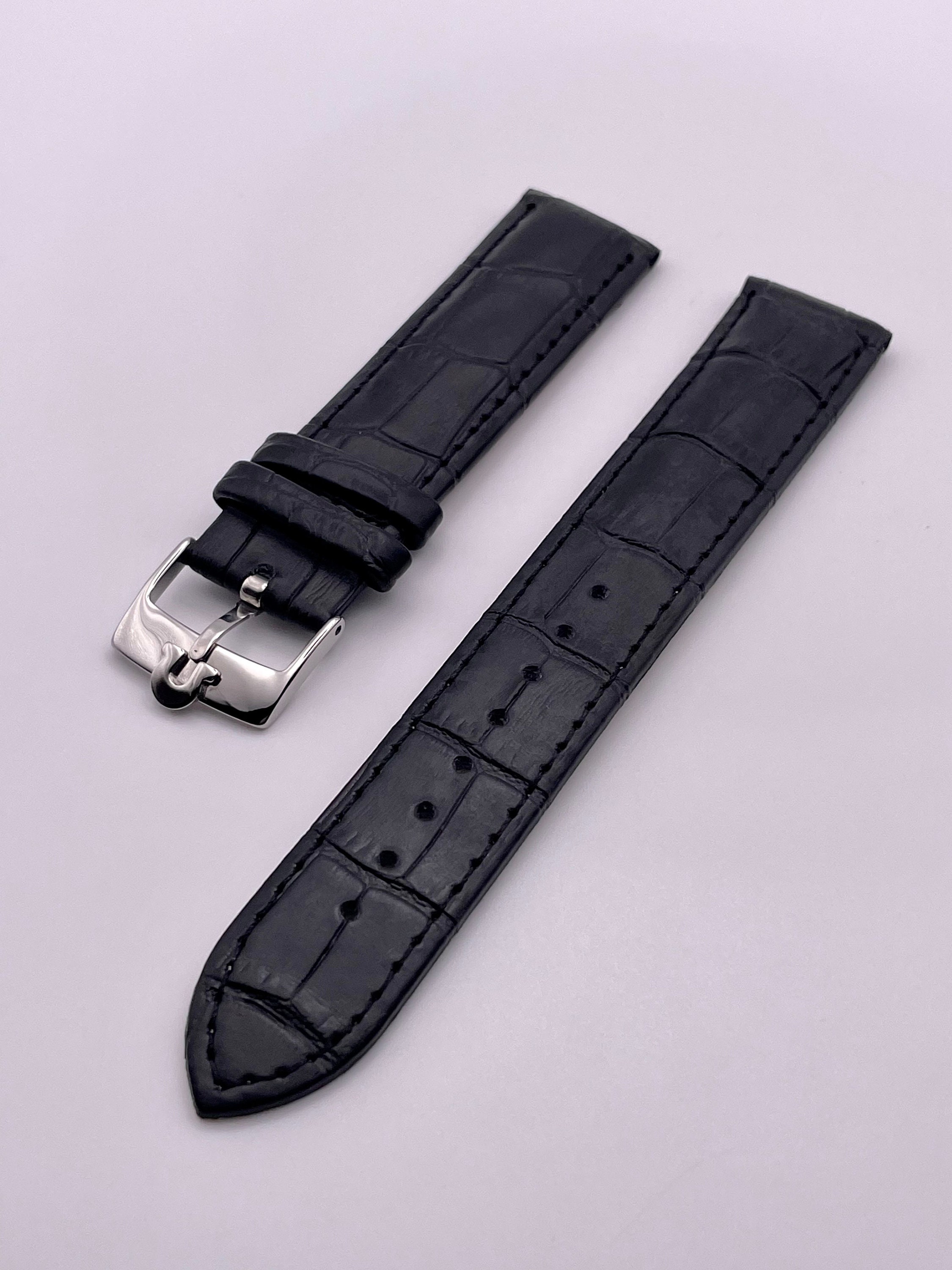 New 19mm BLACK Gents Leather Watch Strap SILVER Buckle. Omega - Etsy México