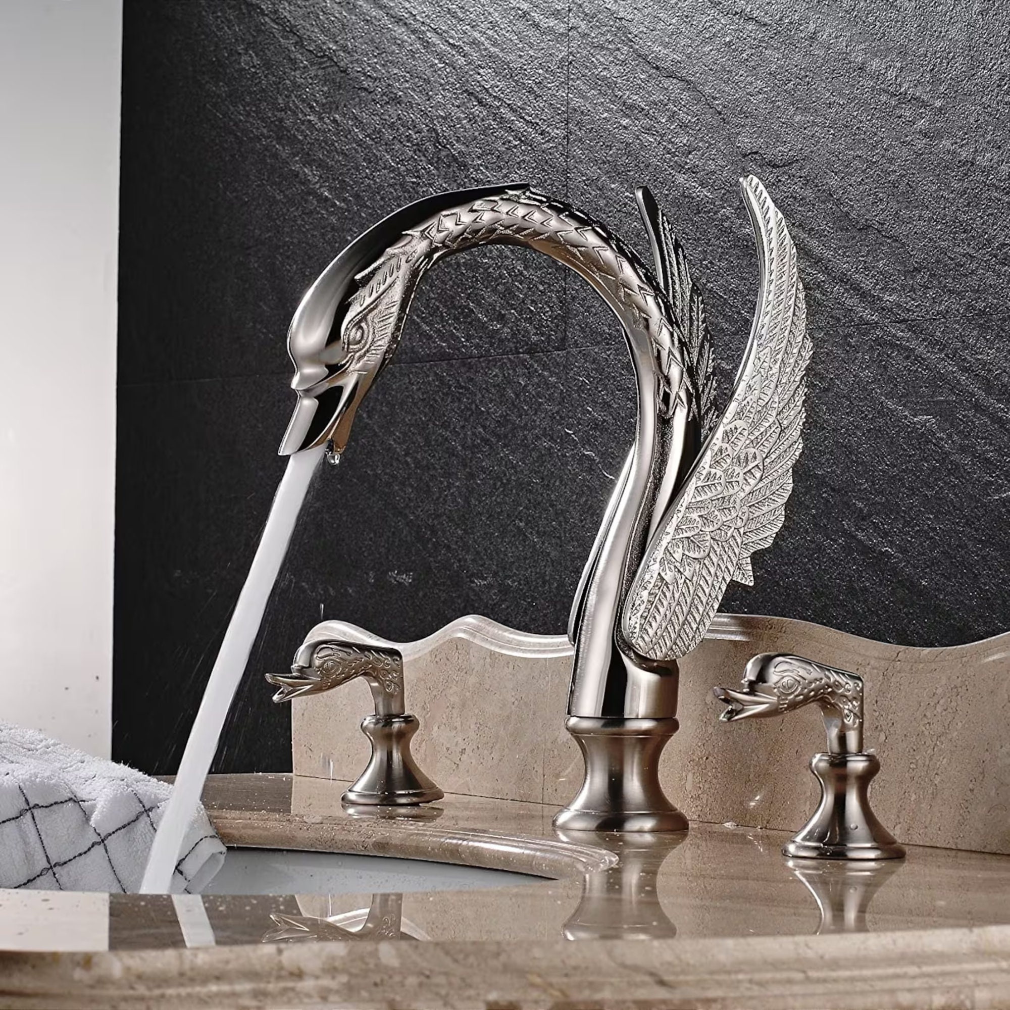 Brass Swan 3 Hole Bathroom Basin Faucet Set With Elegant Bird - Etsy