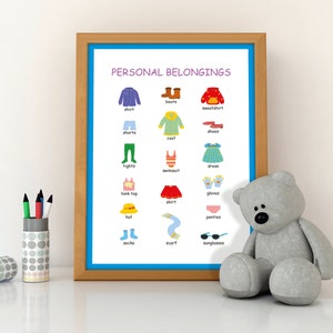 Personal Belongings, Educational Poster, Kindergarten Poster, Classroom ...
