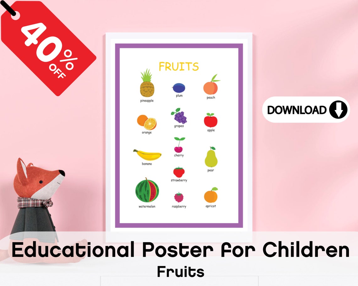Fruits, Educational Poster, Kindergarten Poster, Classroom Poster ...