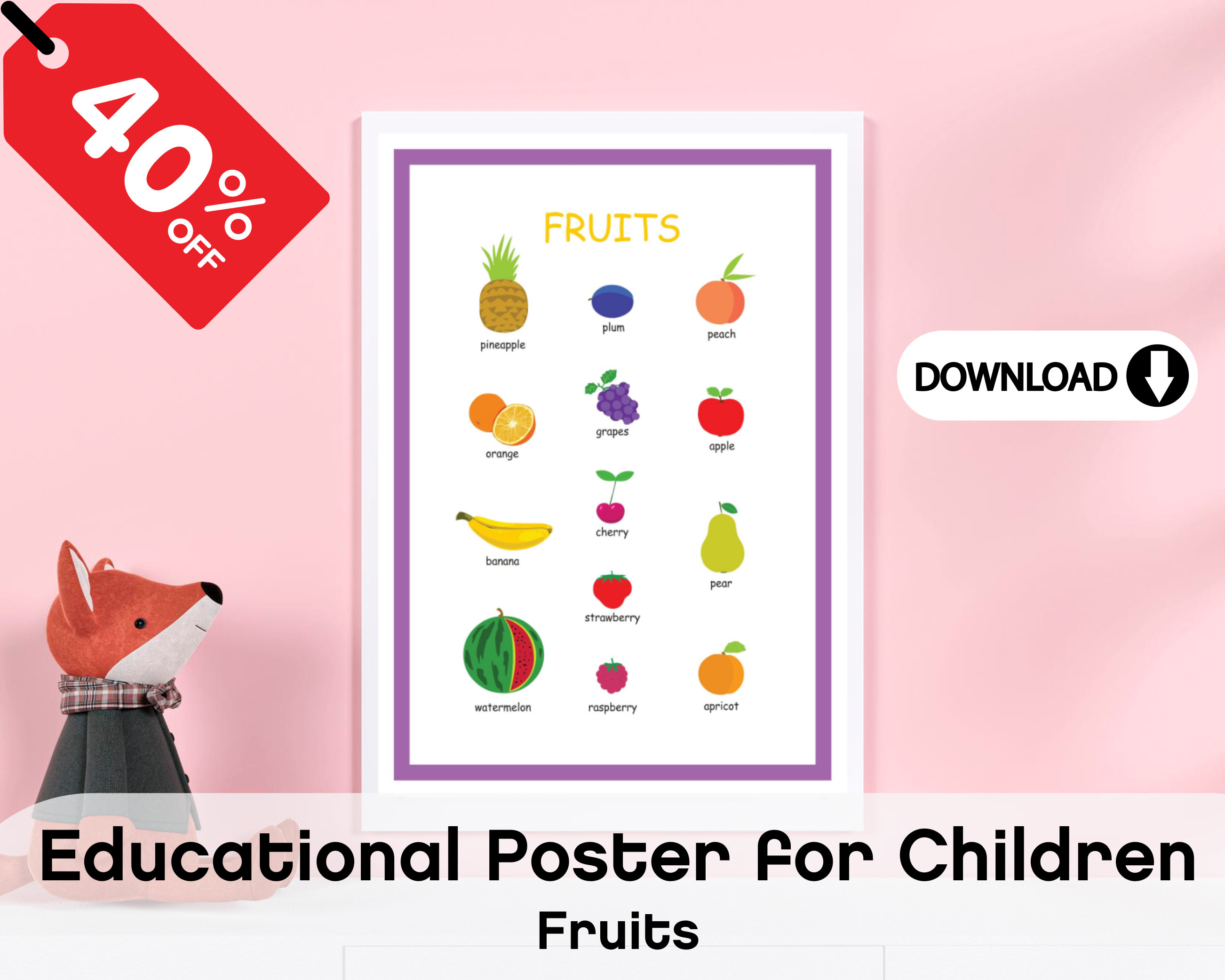 Fruits, Educational Poster, Kindergarten Poster, Classroom Poster ...
