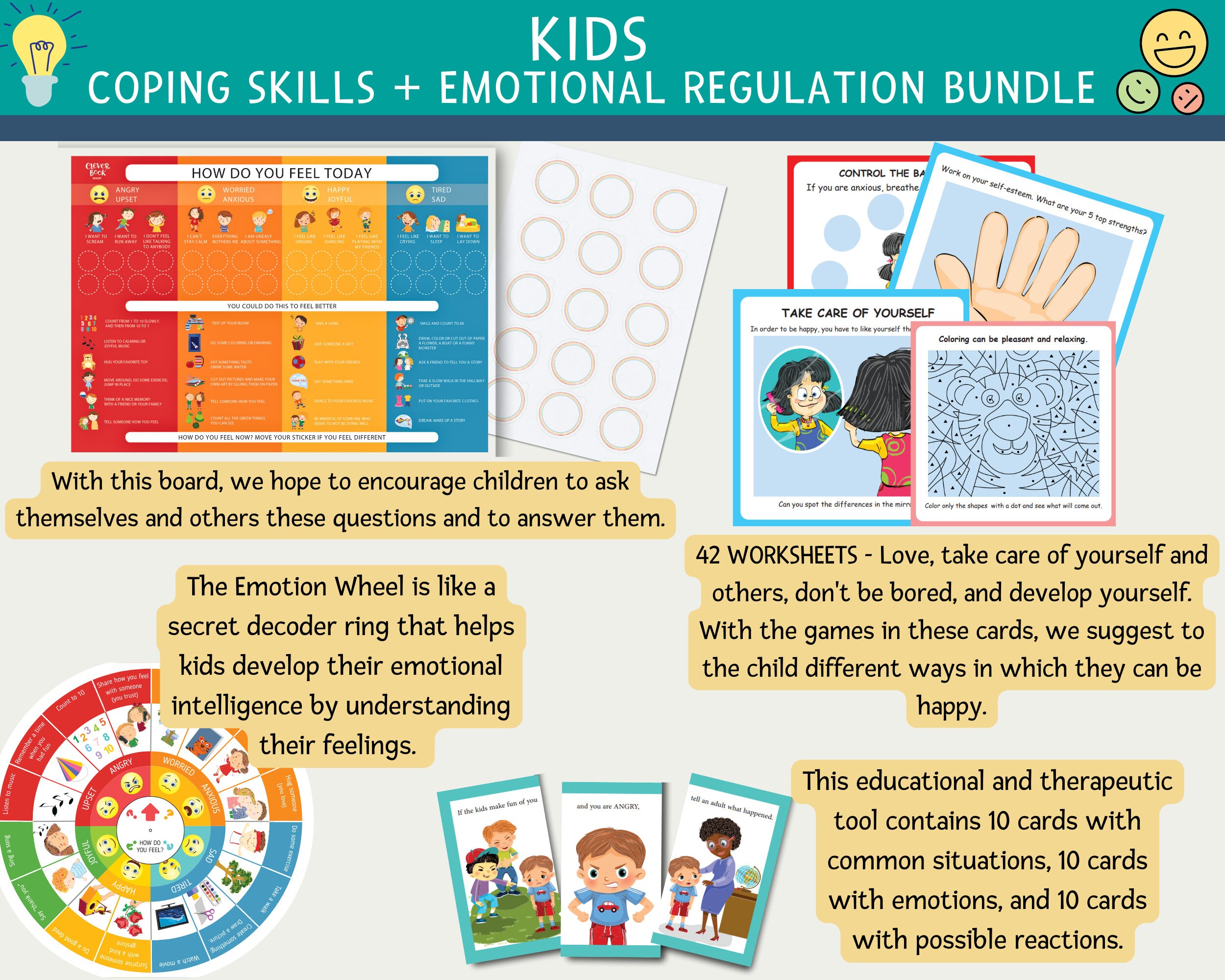 BUNDLE, Anxiety Coping Skill Flashcards, 42 Printable Worksheets ...