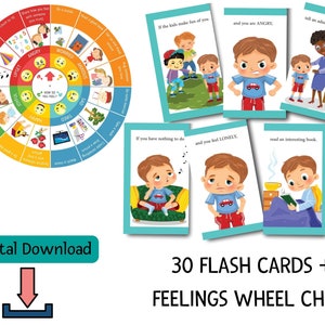 Emotions Bundle, Coping Skills Flash Cards, Feelings Wheel Chart With ...