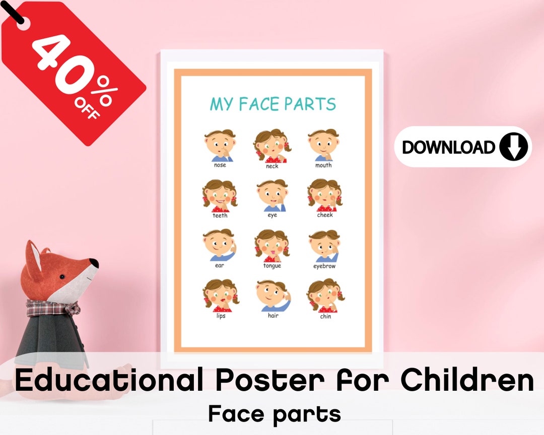 Educational Poster, My Face Parts, Kindergarten Poster, Classroom ...