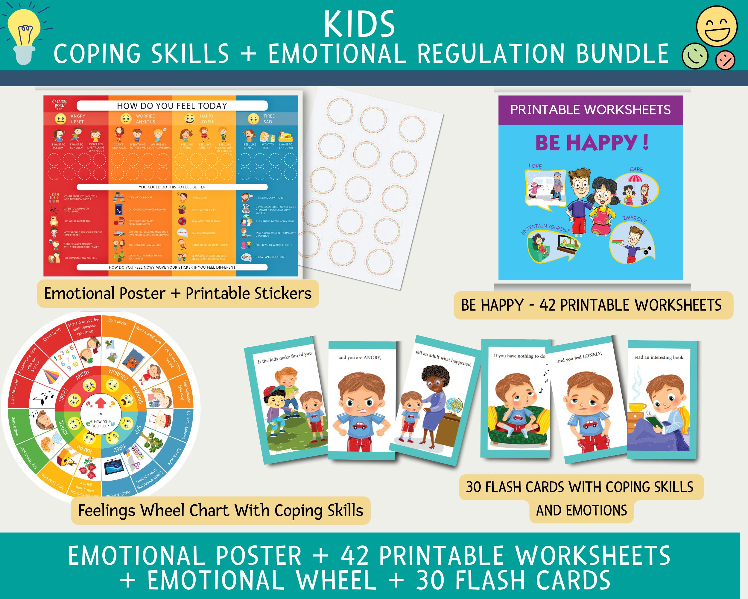 BUNDLE, Anxiety Coping Skill Flashcards, 42 Printable Worksheets ...
