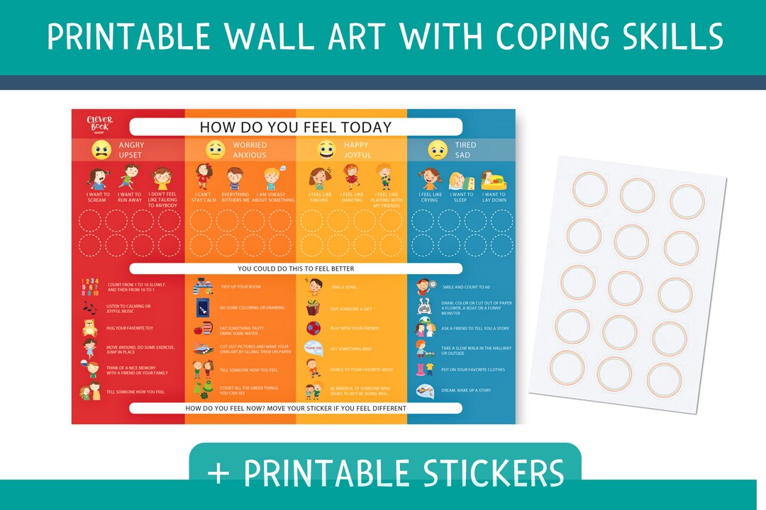Coping Skills Printable Wall Art With Printable Stickers, Emotional ...