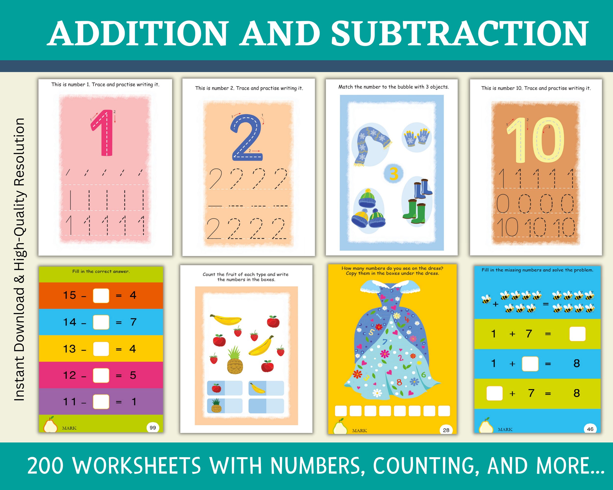 Number Printable Bundle, Back to School, Numbers an Calculation, Kids ...