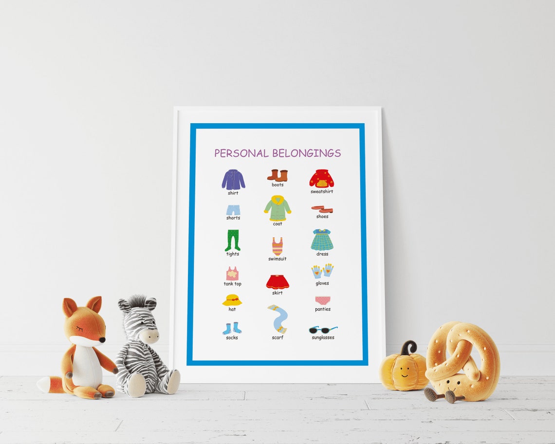 Personal Belongings, Educational Poster, Kindergarten Poster, Classroom ...
