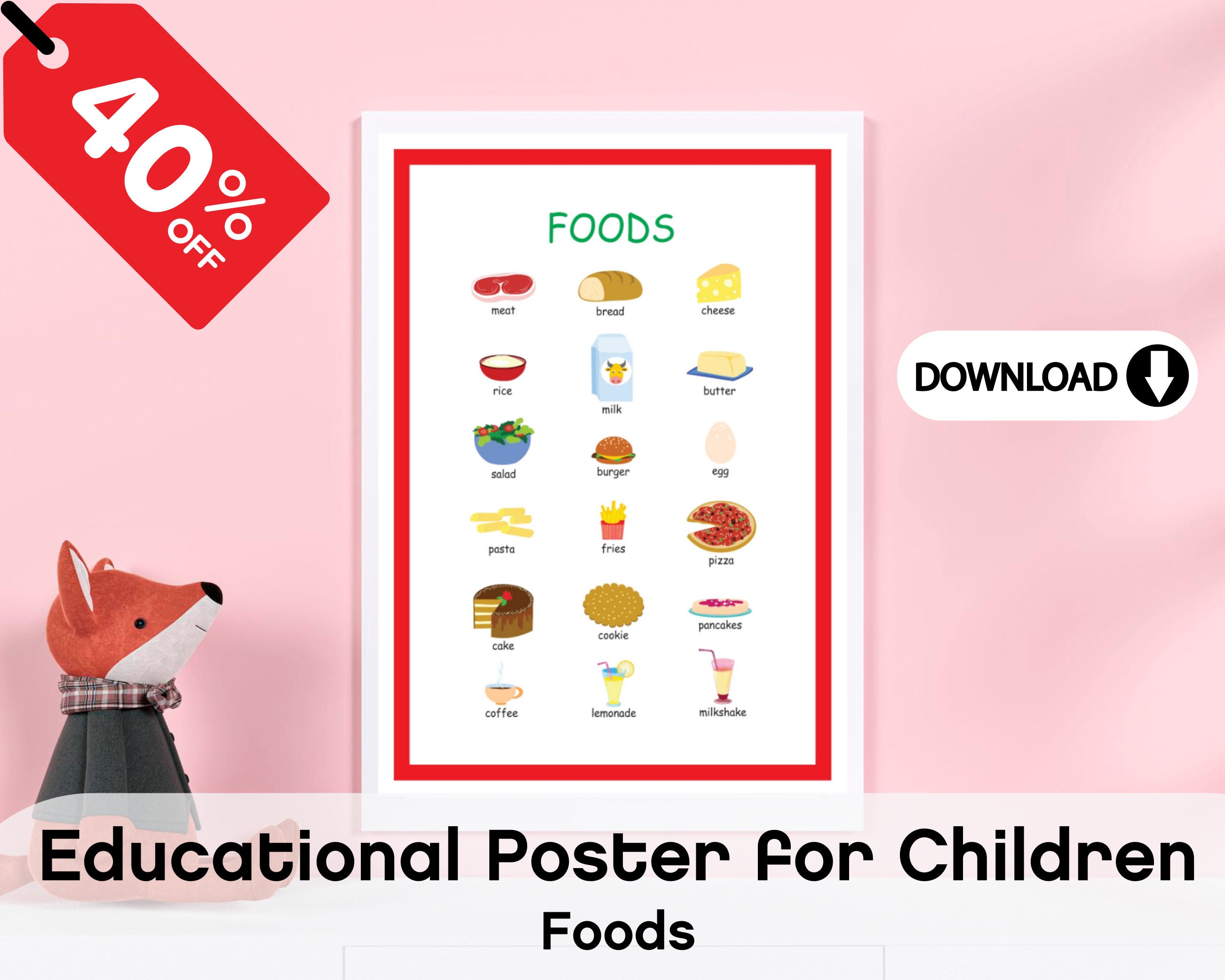 Foods, Educational Poster, Kindergarten Poster, Classroom Poster ...