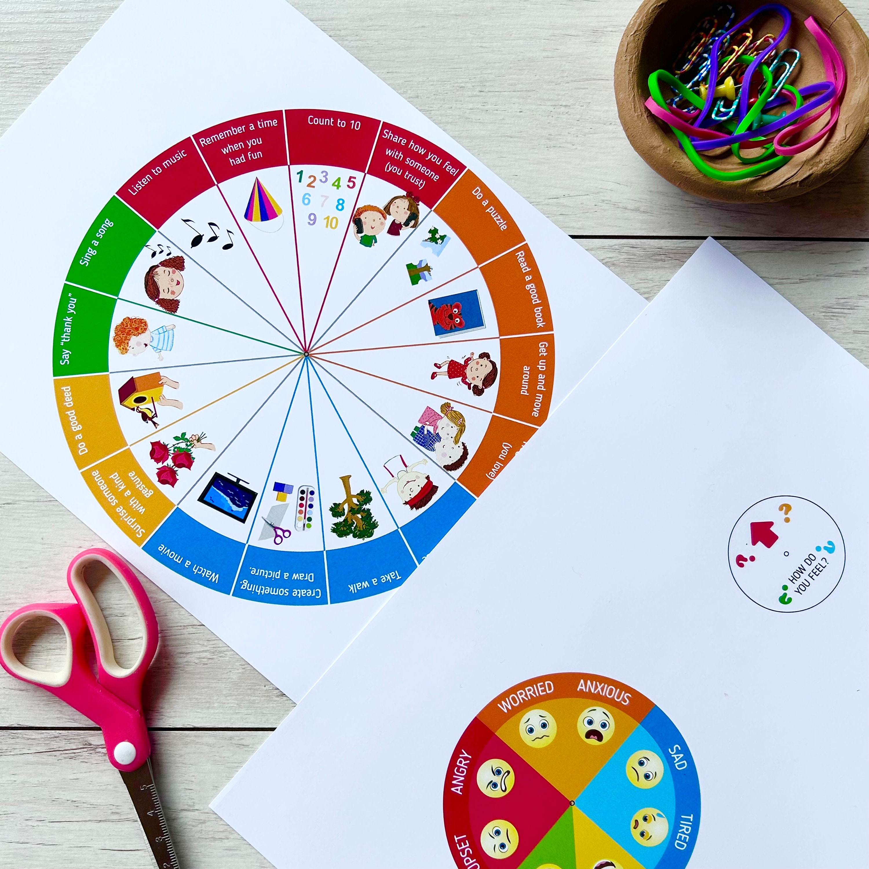 Emotions Bundle, Coping Skills Flash Cards, Feelings Wheel Chart With ...