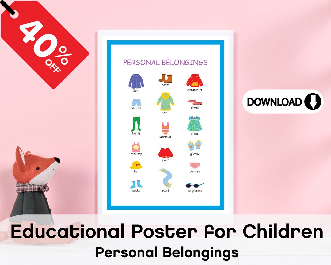 Personal Belongings, Educational Poster, Kindergarten Poster, Classroom ...