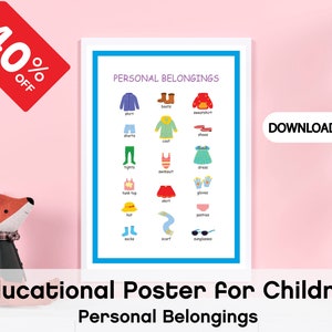 Personal Belongings, Educational Poster, Kindergarten Poster, Classroom ...