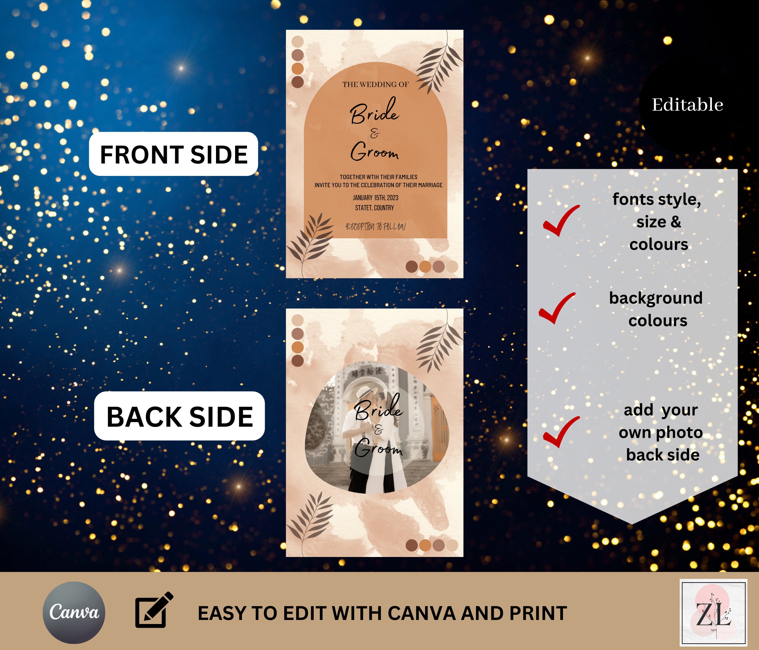 Boho Wedding Canva Digital Template Wedding Card Wedding Card Template ...