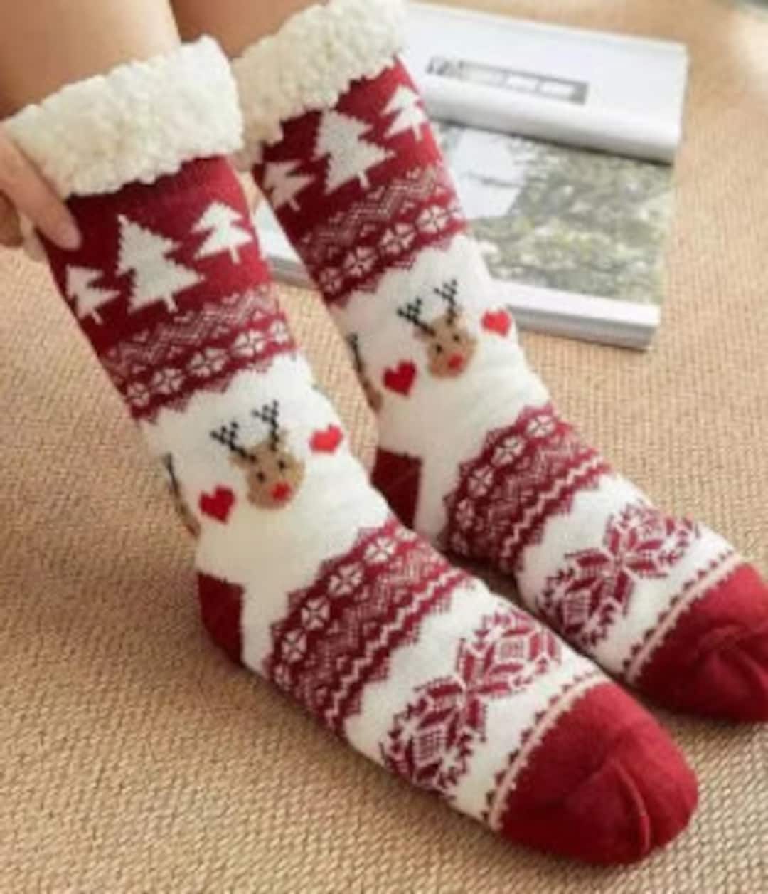 Christmas Thicken Cosy Soft Socks, Fleece Sherpa Warm Reindeer ...
