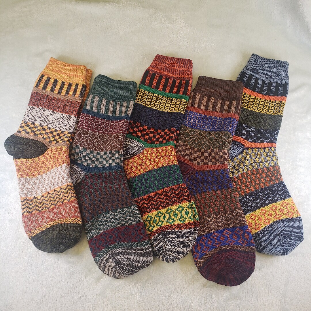 Men Winter Warm Socks Thick Cotton Wool Blend Socks Colorful Casual