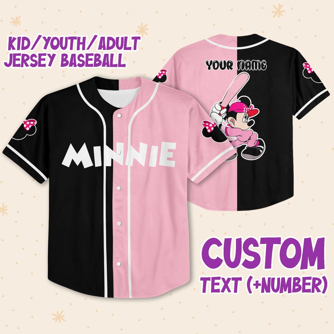 Personalize Minnie Baseball Black Pink Horizontal Text Custom - Etsy