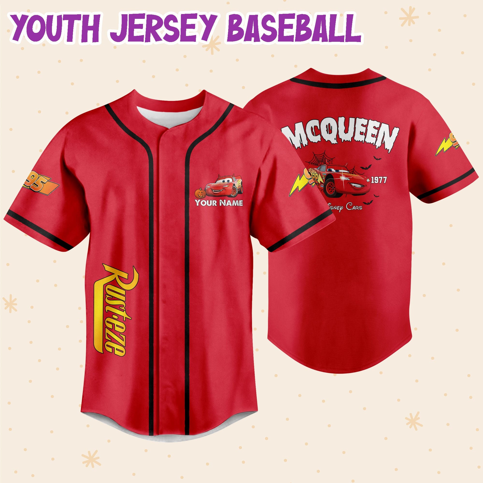 Personalized Halloween Cars Mcqueen Characters Baseball Jersey sold by ...