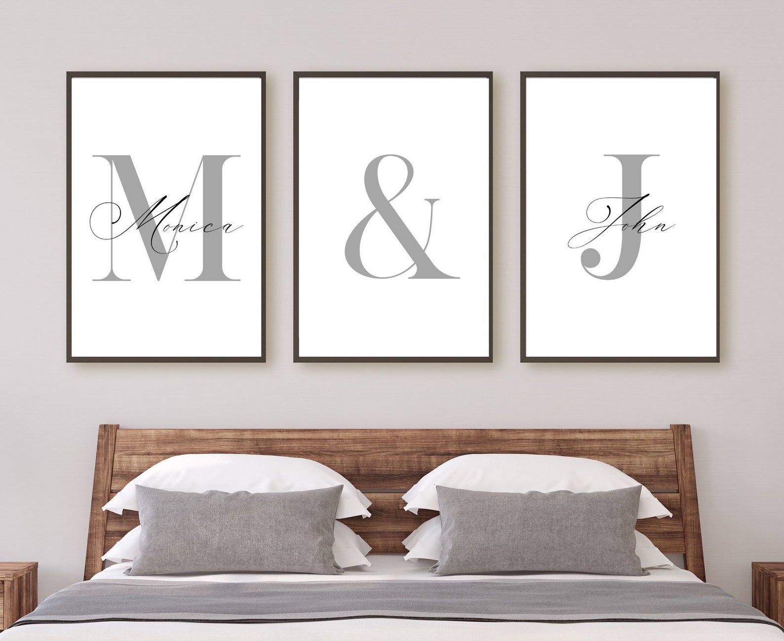 Couple Name Prints, Personalised Couples Name and Initial, Set of 3 ...