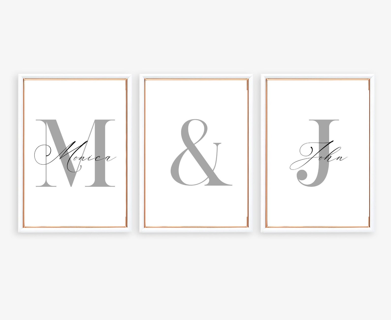 Couple Name Prints, Personalised Couples Name and Initial, Set of 3 ...