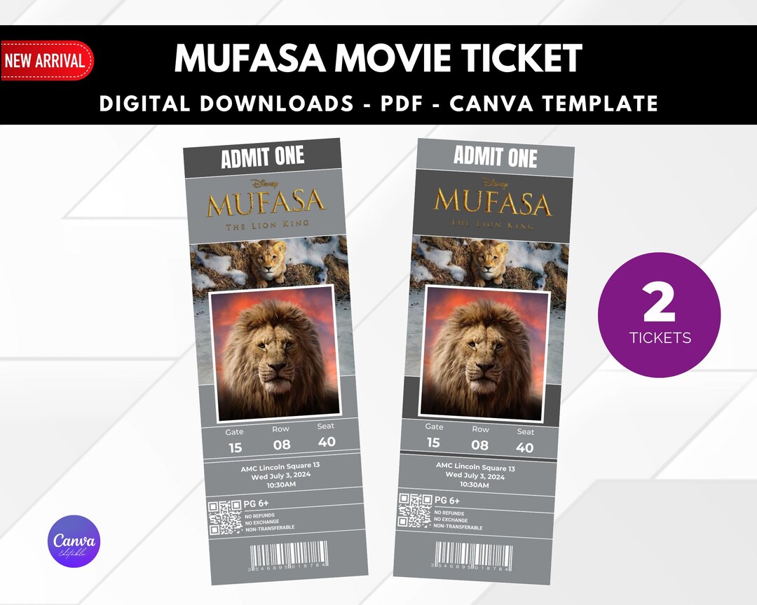 Lion King Movie Ticket, Mufasa Lion King Movie Party Invitation ...