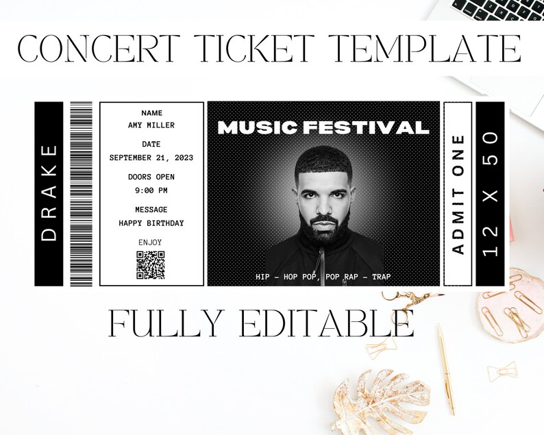 Editable Concert Ticket, Concert Ticket Template, Surprise Ticket ...