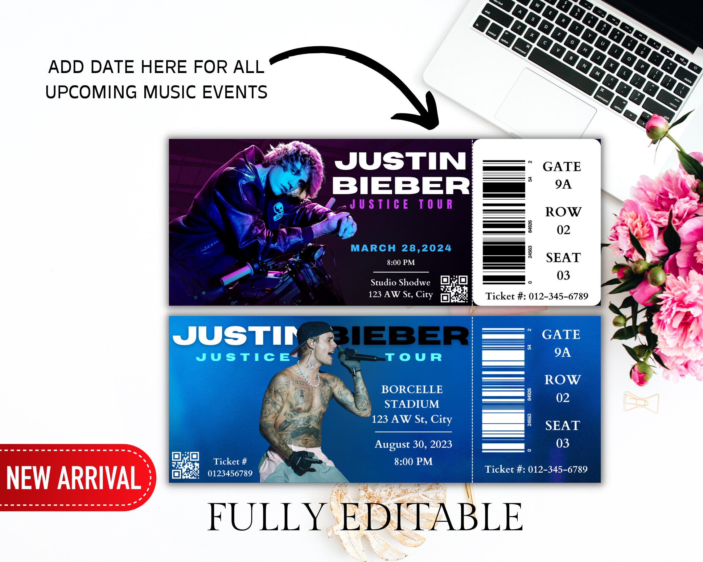 Editable Concert Ticket Template, Ticket Bundle, Event Ticket, Custom ...