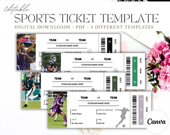 Editable Sports Ticket Template, DIY Sporting Ticket, Custom Sports Ticket Gift, Surprise ...
