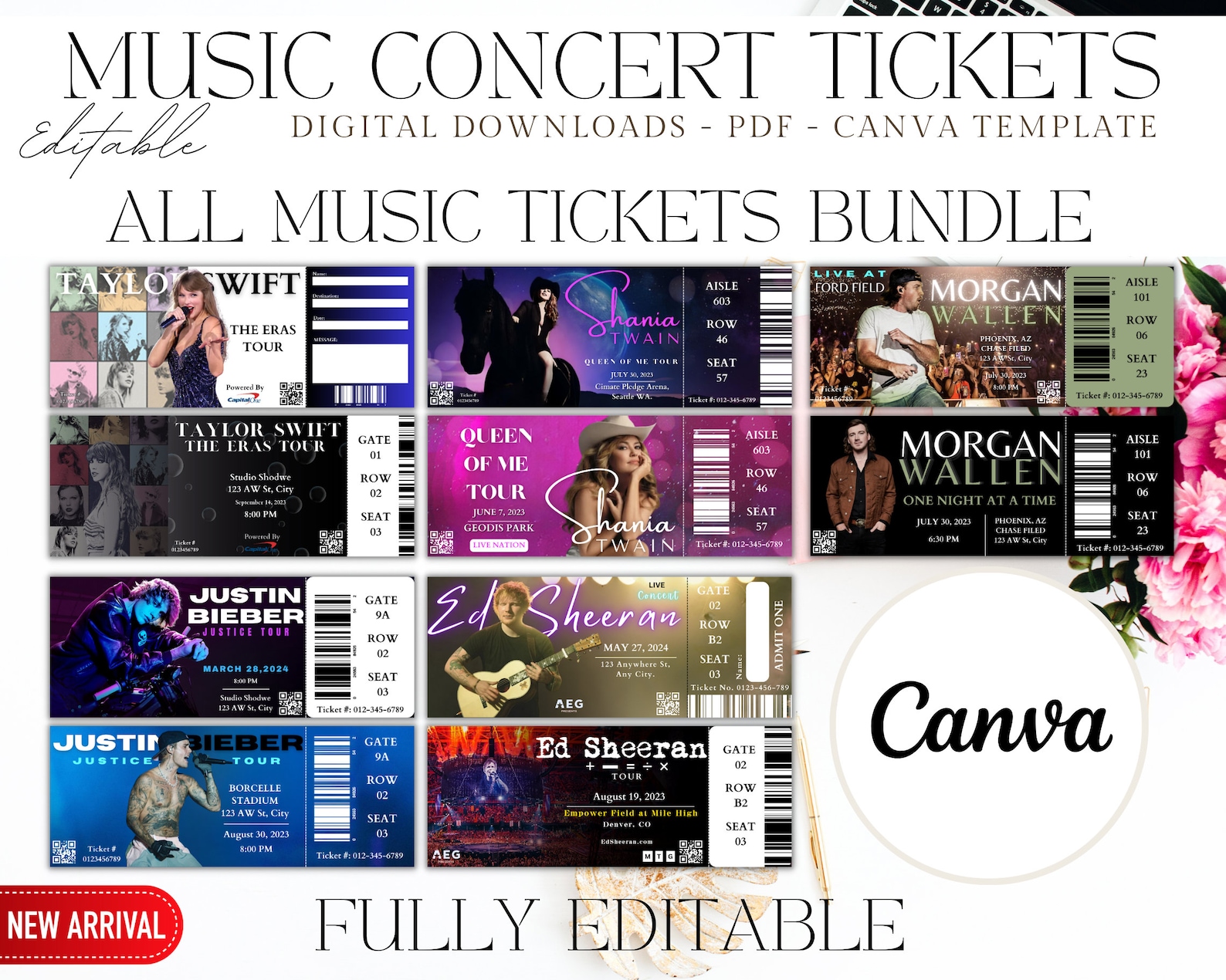 Editable Concert Ticket Template, Ticket Bundle, Event Ticket, Custom ...