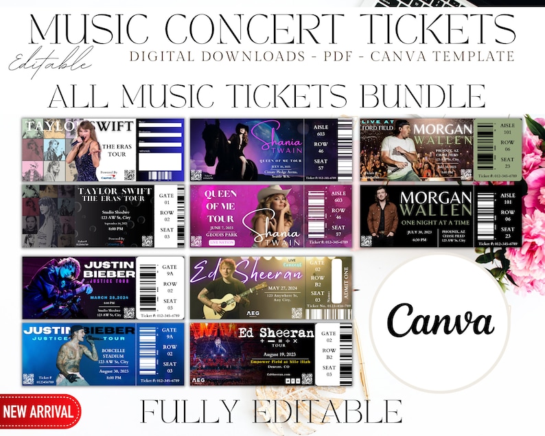 Editable Concert Ticket Template, Ticket Bundle, Event Ticket, Custom ...