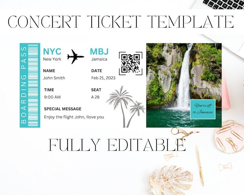 Editable Boarding Pass Ticket Template, Surprise Trip Ticket, Canva ...
