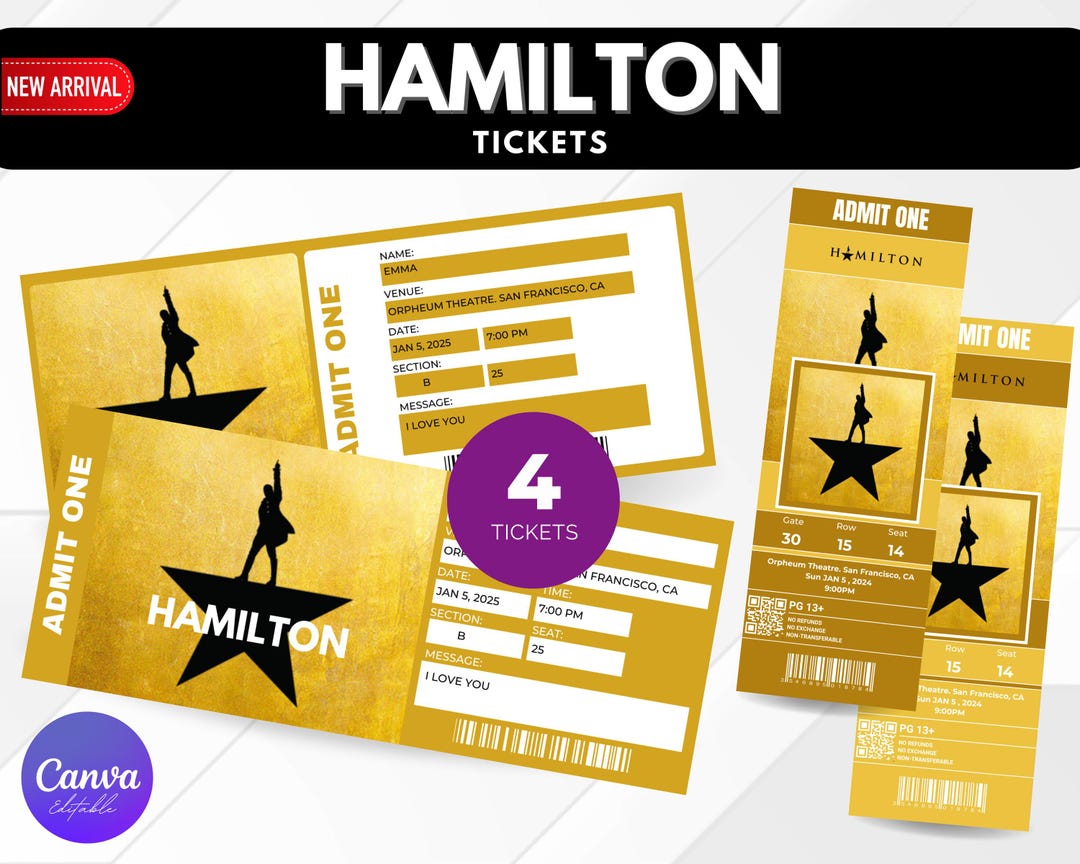 Printable Hamilton Broadway Surprise Ticket, Hamilton the Musical Collectible Theater Ticket ...