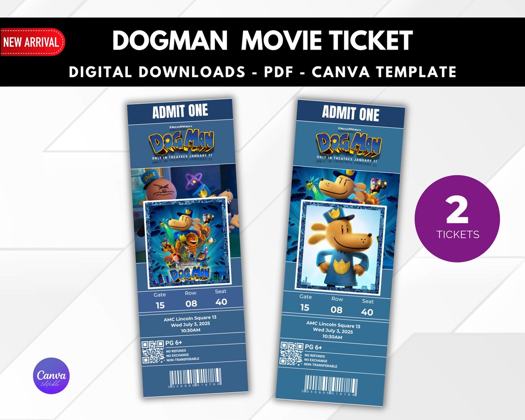 Dog Man Movie Ticket, Dog Man Movie Party Invitation, Memorabilia ...