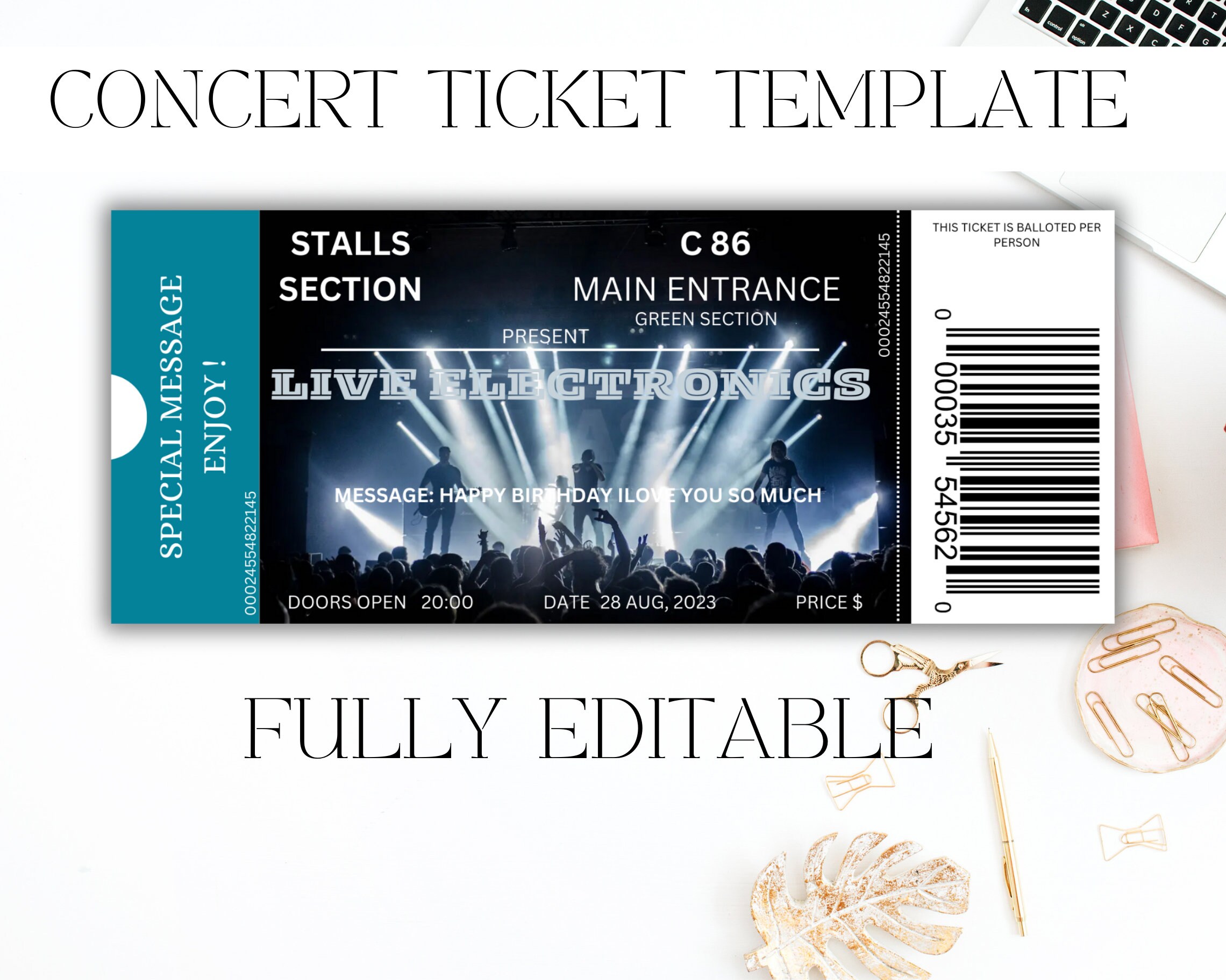 Editable Concert Ticket Template, Ticket Bundle, Event Ticket, Custom ...