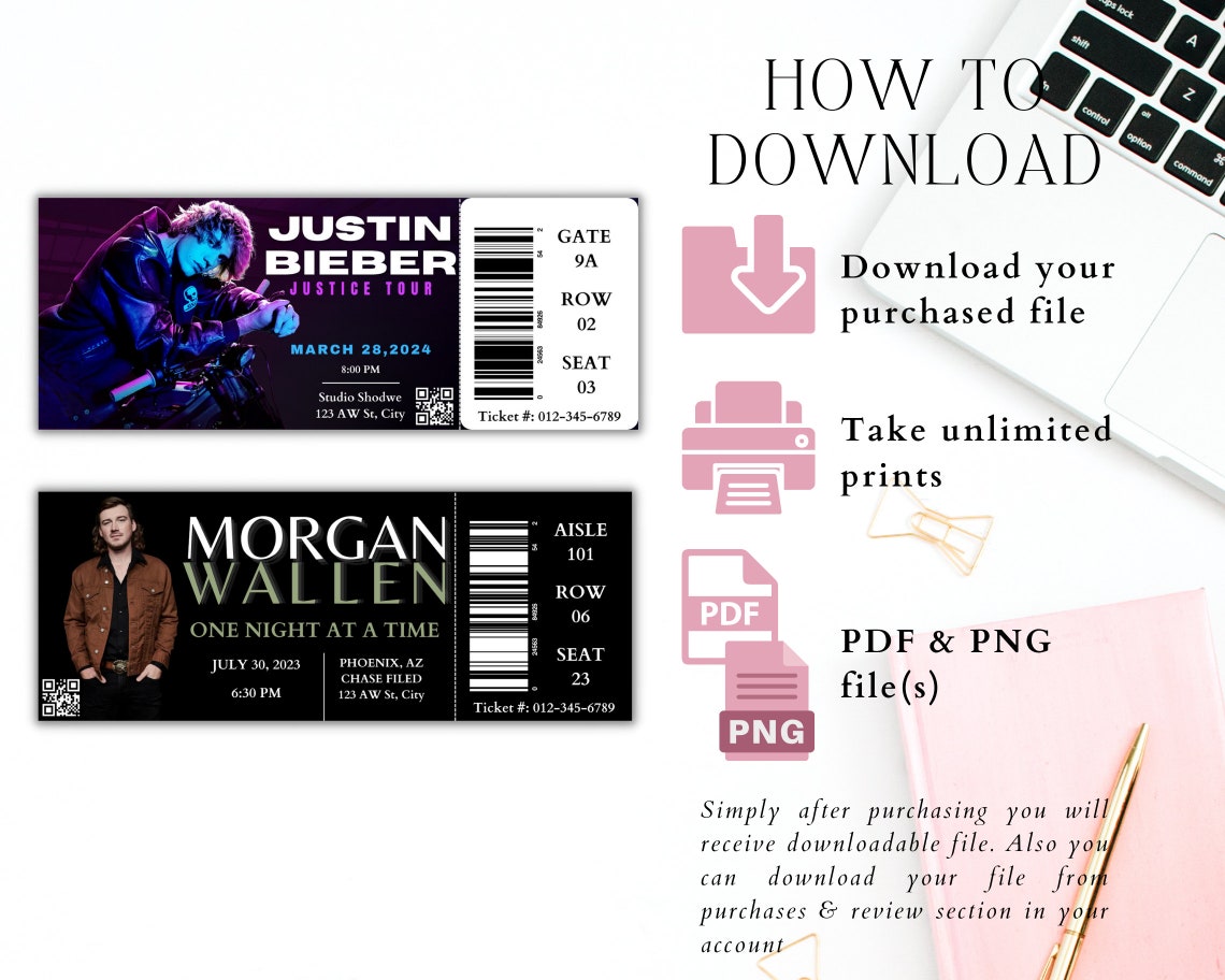 Editable Concert Ticket Template, Ticket Bundle, Event Ticket, Custom ...