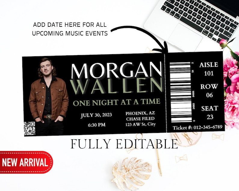 Editable Morgan Wallen Concert Ticket Template Concert Ticket Gift ...